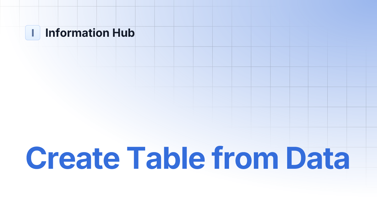 Create Table from Data | Information Hub